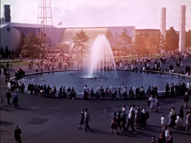 1930s: Soviet pavilion at world’s fair. People walk around outside ...