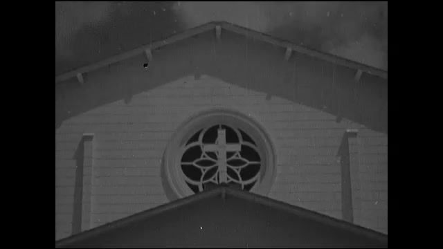 1960s: Window on church. Satellite image of military base, fighter jet ...