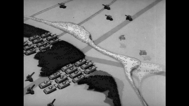 1940s EUROPE: Animated tanks and soldiers surround city of Radom ...