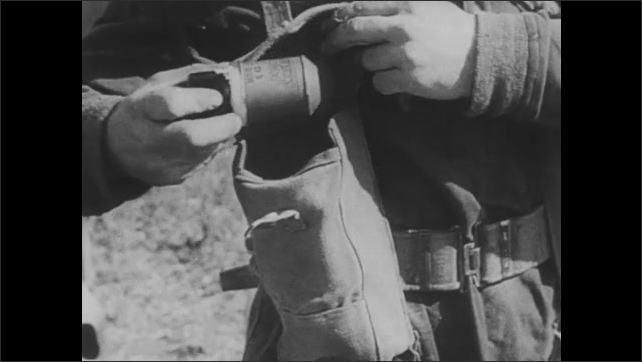 1940s: Soldiers load weapons, check guns, pack grenades, sharpen knives ...