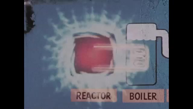 1950s: Reactor radiates. Atomic power plant, energy travels on ...