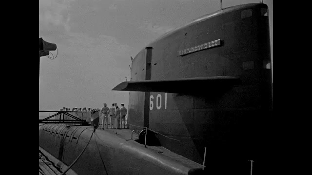 1950s: Nuclear powered submarine USS Robert E Lee is launched. Crowd ...