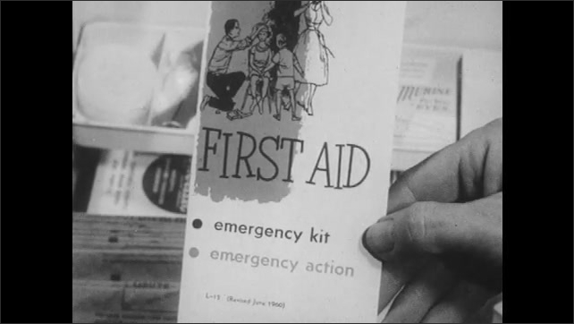 1960s: Puppet man falls down stairs. Brochure for first-aid. First-aid ...