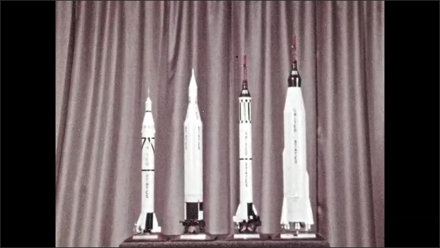 1960s: Four models of Saturn I rocket profiles on a stand. – Archival ...