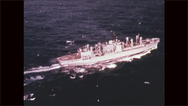 1970s: UNITED STATES: USS military ship on the ocean – Archival Footage