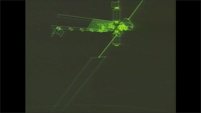 1980s: Illustrations of space station and Space Shuttle docked to it ...