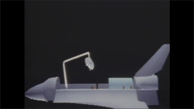1980s: UNITED STATES: simulation of robotic arm on shuttle during pay ...