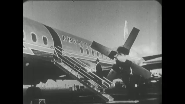 1960s: three propeller overhead wing airplane lifts off from runway ...