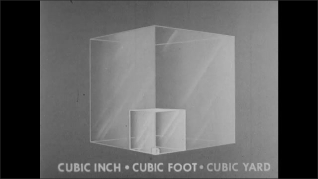 1960s: Drawing, cubes, cubic inch, foot, yard, volume. Cubes stack up ...