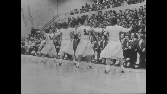 1950s: Teen boy cousin looks into space and remembers. Cheerleaders ...
