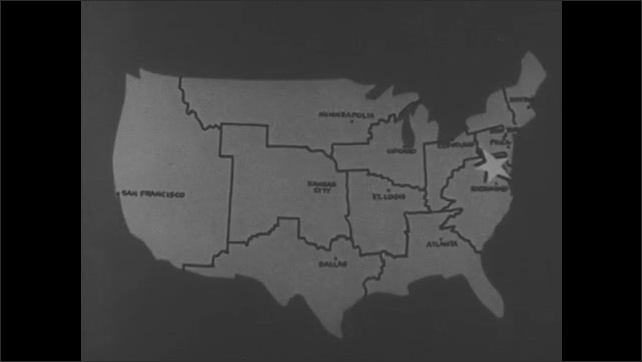 1960s: Outline drawing of United States of America. Star on map of USA ...
