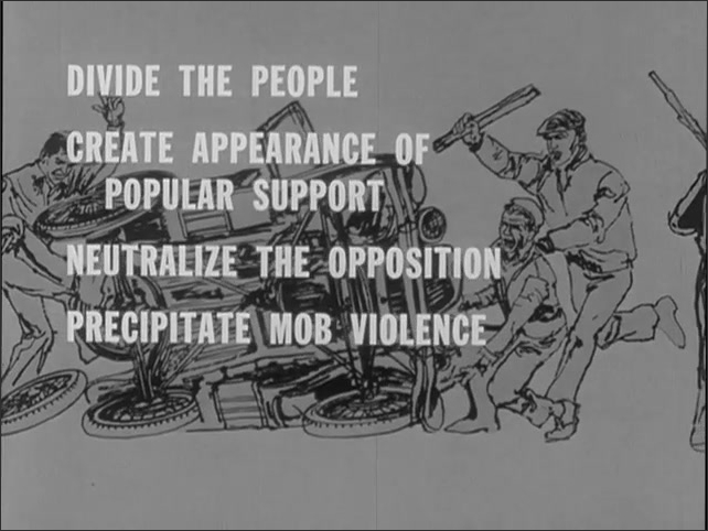 1960s: Illustration of people overturning a car, captions “Neutralize ...